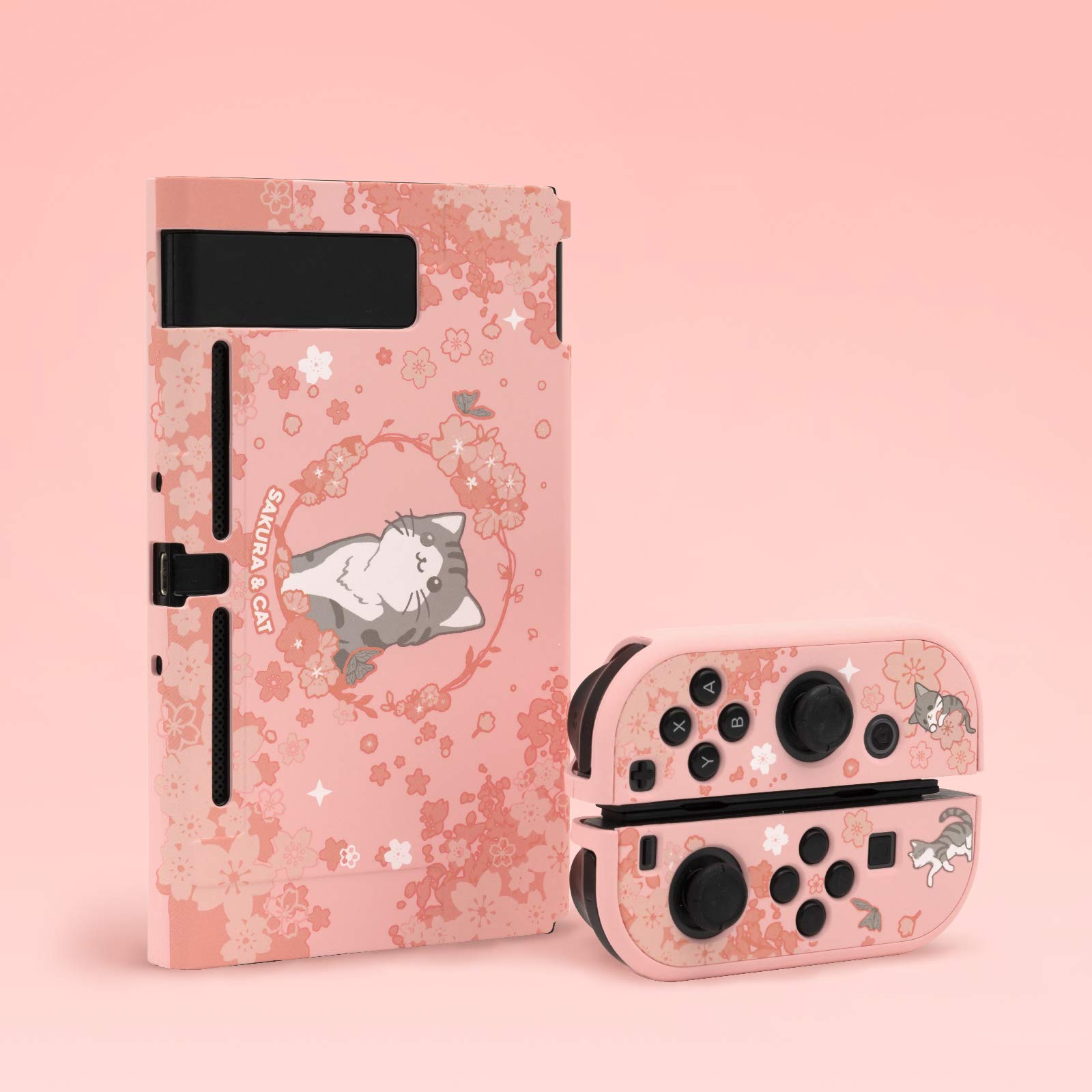 GeekShare Protective Case Slim Cover Case Compatible with Nintendo Switch and Joy Con - Shock-Absorption and Anti-Scratch - Sakura cat