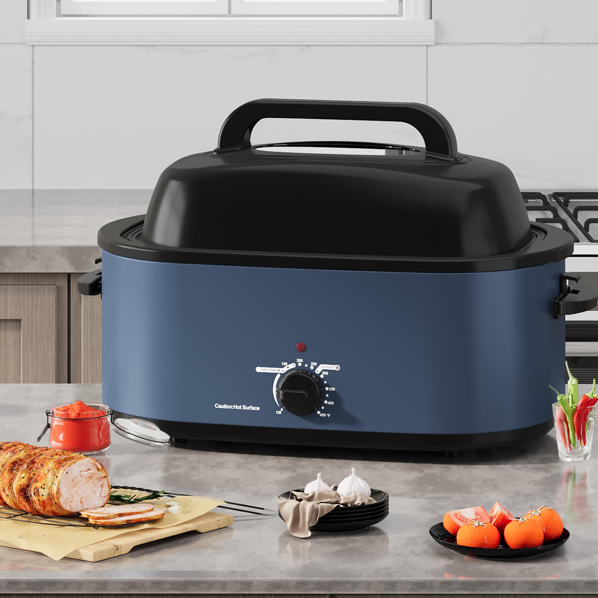 SUNVIVIPRO Roaster Oven 28 Quart, Electric Roaster Oven with Visible & Self-Basting Lid, Turkey Roaster Oven with Removable Pan & Rack, Variable Temperature Control, Stainless Steel, Silver