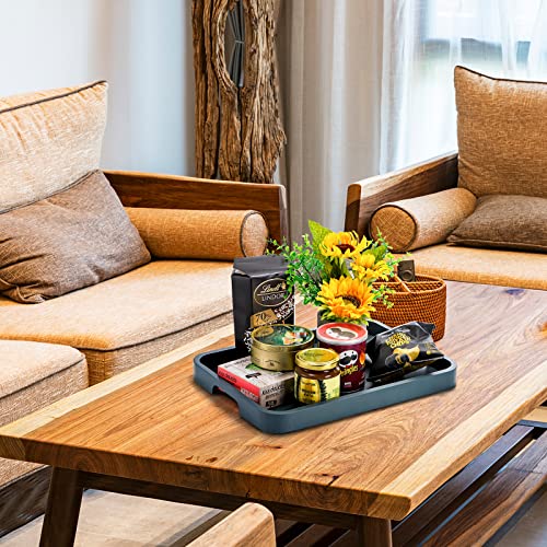 YOUEON Set of 3 Bamboo Serving Trays with Handles, 16/14/13 Inch Nesting Trays for Coffee Table, Blue Decorative Tray, Perfume Tray, Ottoman Tray, Bamboo Trays for Food, Breakfast, Coffee, Tea