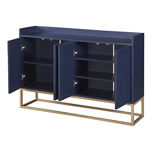 RuiSiSi Modern Sideboard Cabinet Wood Rebound Device Straight-Opening Doors Kitchen Sideboard Buffet Storage Cabinet Narrow Console Table for Entryway Metal Leg, Navy