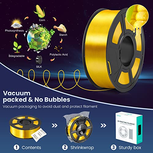 SUNLU Shiny Silk PLA Filament 1.75mm,Smooth Silky Surface,Great Easy to Print for 3D Printers,Dimensional Accuracy +/- 0.02mm, Silk Light Gold 1KG + Silver 1KG