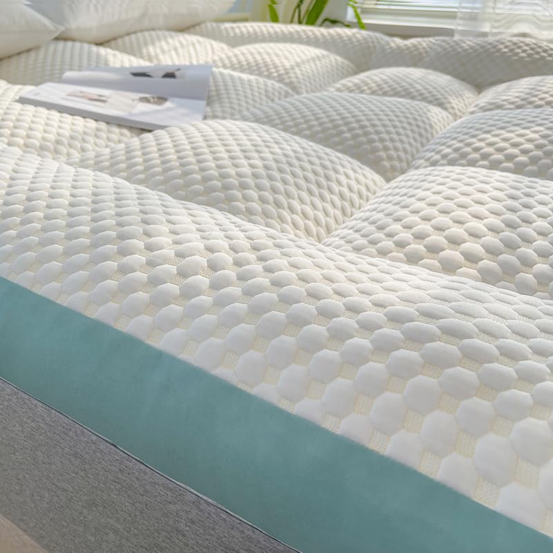 Twin XL Size Extra Thick Mattress Breathable Mattress Pad Protector Pocket Soft Down Alternative Fill Mattress Cover Bedding Quilted Fitted Fluffy Soft Mattress Pad, (35"x80",Green edges)