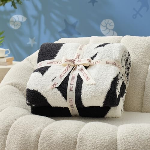 Snuggle Sac Whale Knitted Throw Blanket, Super Soft Reversible Fluffy Shark Plush Blankets, Luxurious Microfiber Whale Blanket Throw for Couch, Bed, Gift for Kids & Parents, Black, 50x60 inches