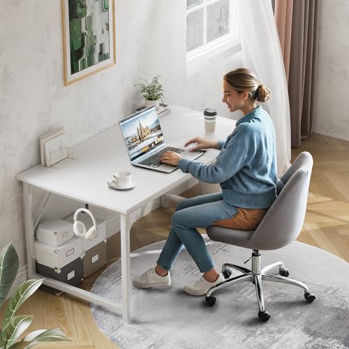 Shahoo Computer Desk 32 Inch Small Office Writing Work Study Kids Student Bedroom Wood Modern Simple Table with Storage Bag & Headphone Hooks, White