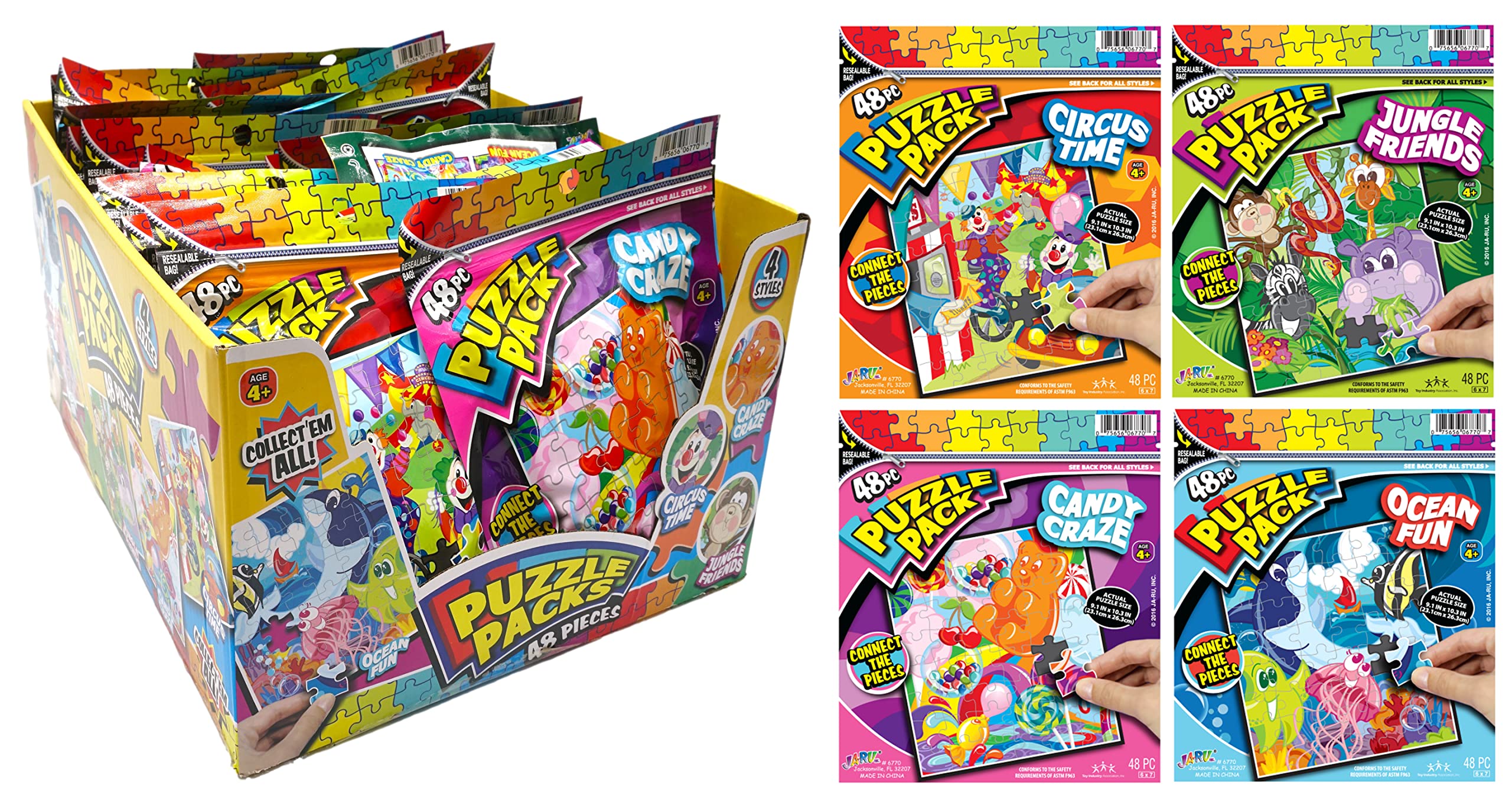 JA-RU's Mini Puzzle Pack (24 Puzzle Pack Assorted) with Resealable Travel Bag. Animal Puzzle Toys for Kids. Preschool Learning & Toddler Educational Toys Set. Party Favors Birthday Gift. 6770-24s