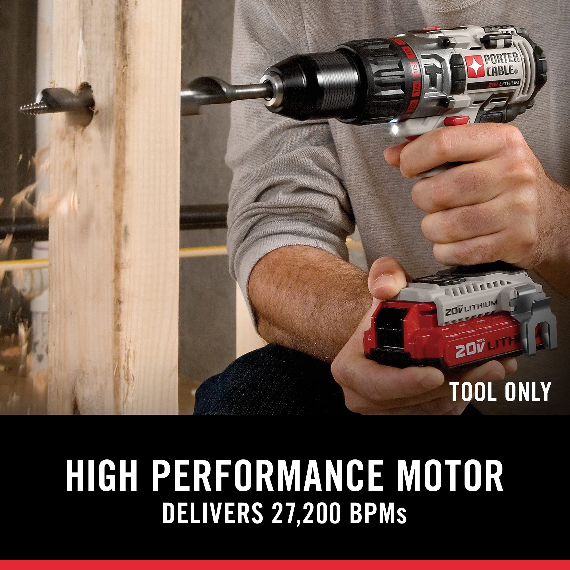 PORTER-CABLE 20V MAX* Hammer Drill, Tool Only (PCC620B),Black Gray