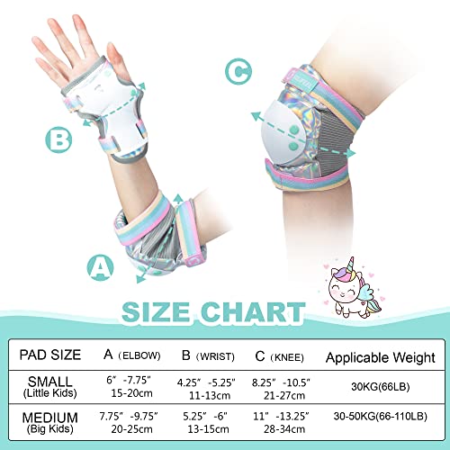 SULIFEEL Rainbow Unicorn Roller Skates for Kids with Adjustable Protective Gear Set Shiny Small