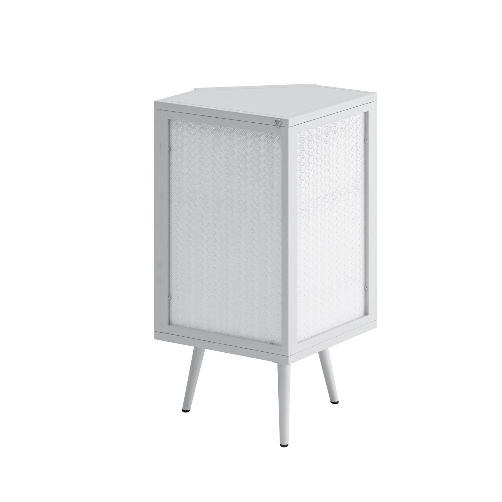 QMIT Corner Cabinet Table with Glass Doors, Small Metal Corner Storage Table ,Corner Hutch Cabinet for Bathroom, Living Room, Bedroom Kitchen (White—2 Tier)
