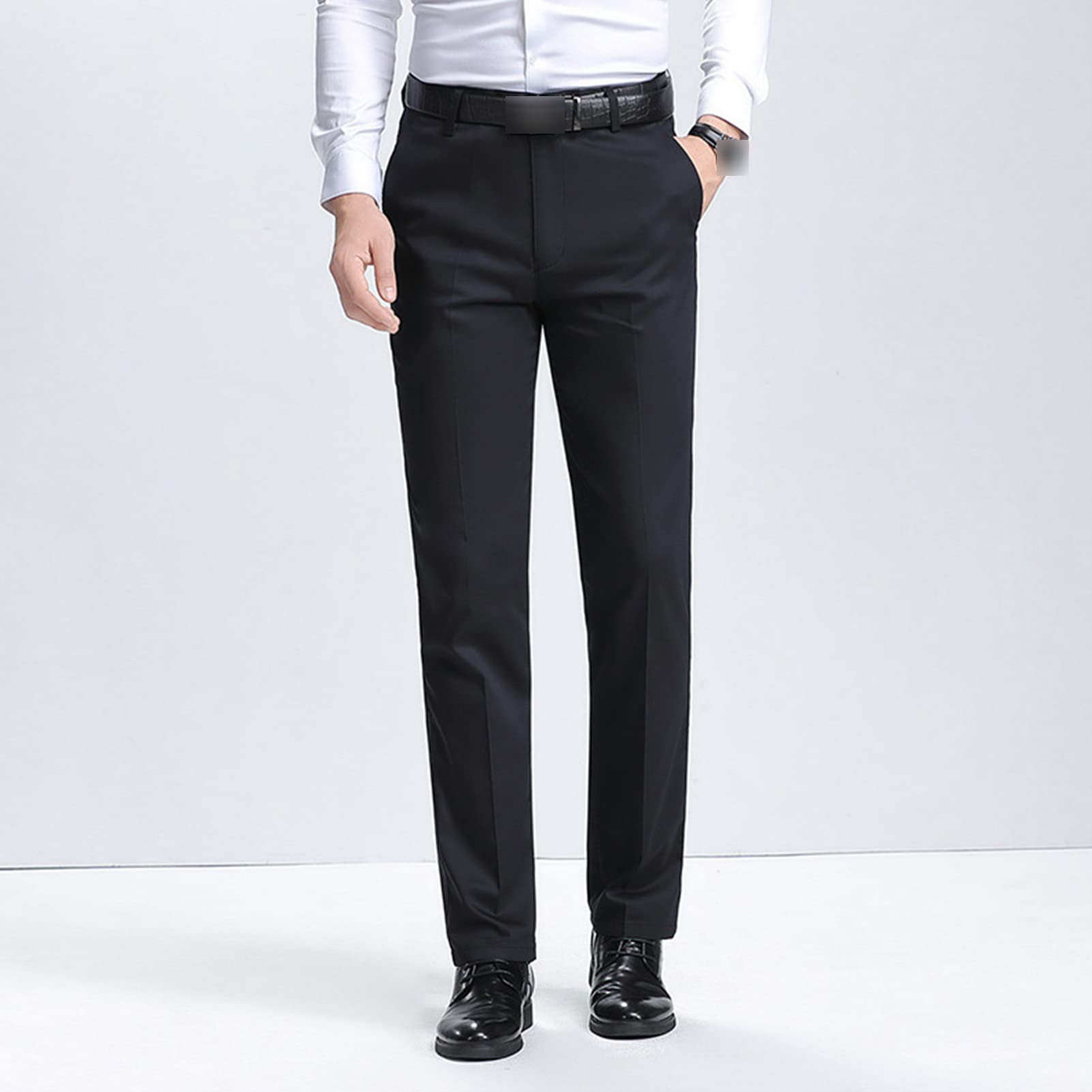 Men's Slim Fit Stretch Pant Classic Solid Color Casual Suit Pant Lightweight Business Comfort Trousers (Black,36)