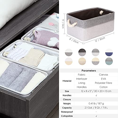 Sea Team 3-Pack Small Storage Basket Set, Storage Cube Organizer, Storage Bins, 12 x 8 x 5 Inches, Rectangle Canvas Fabric Collapsible Shelf Box with Handles for Kids Room (Ash Grey/Grey)