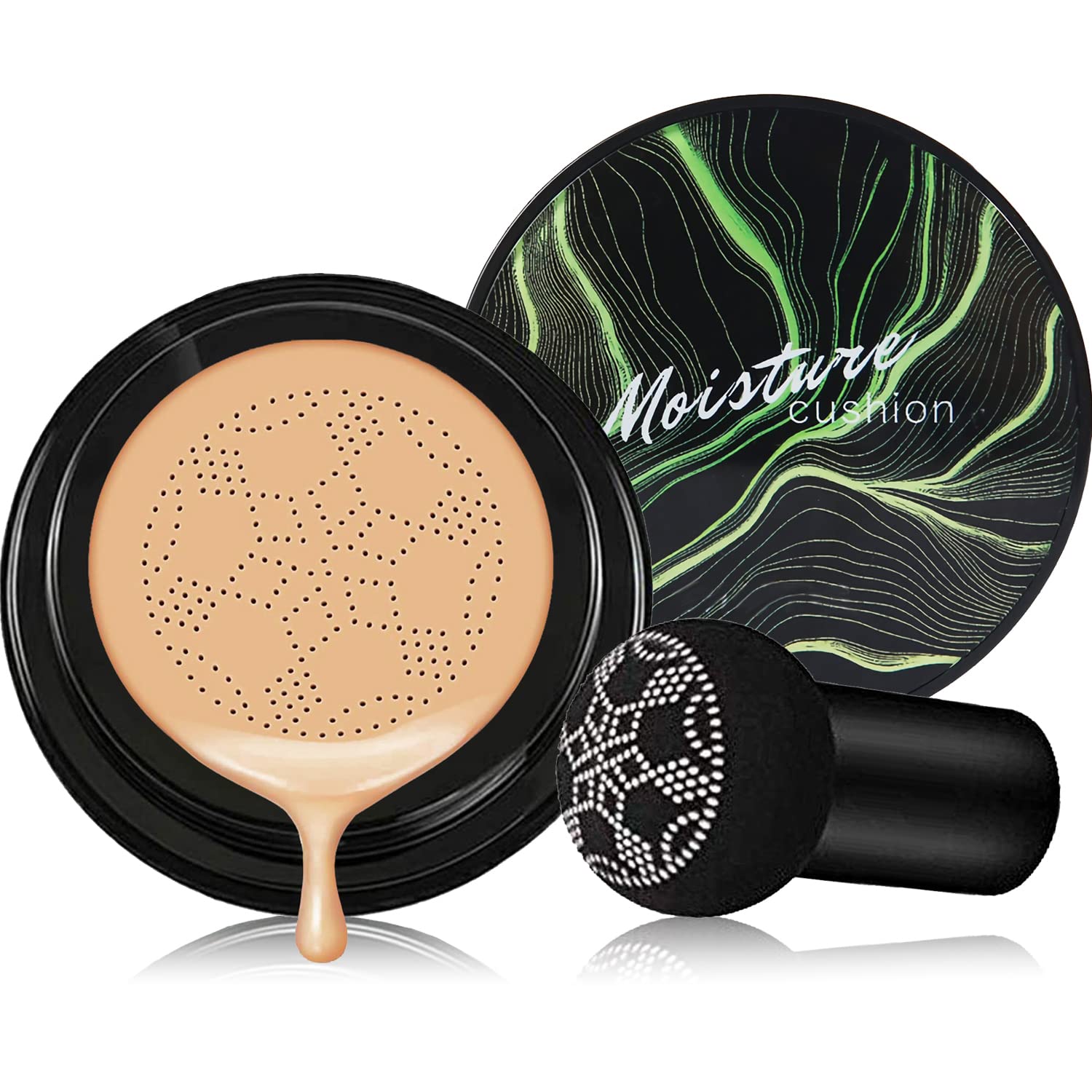 Mushroom Head Air Cushion CC Cream Foundation Moisture CC Cream BB Cream Makeup Moisturizing Concealer Long Lasting Even Skin Tone Makeup Base Primer with Mushroom Sponge (Buff Beige)