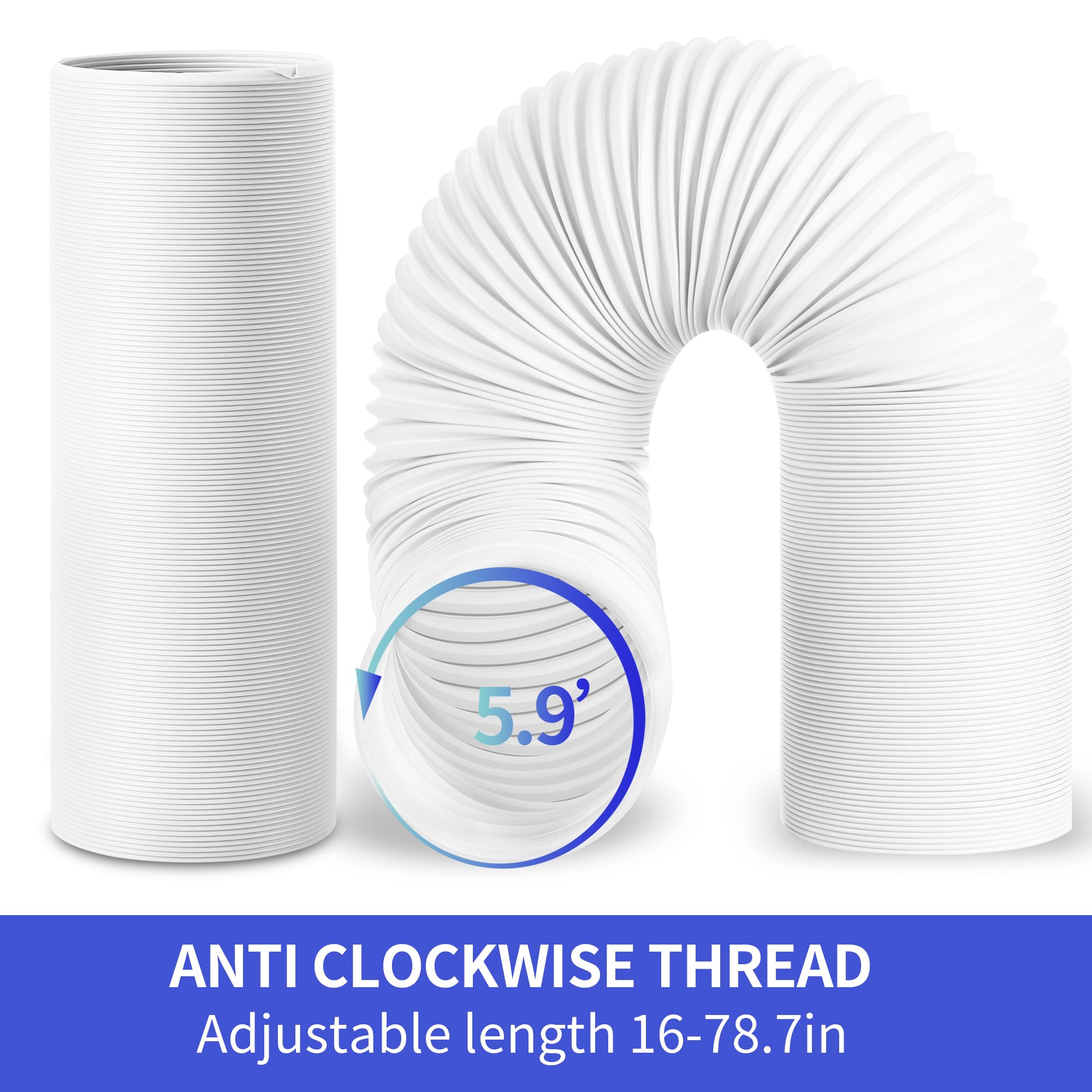 Portable Air Conditioner Exhaust Hose - 5.9 Inch Diameter, 78 Inch Length, Anti-Clockwise Thread