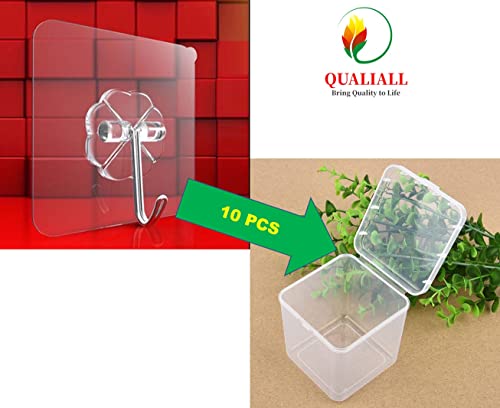 QUALIALL The Worest 0.003lbs Wall Hooks, Ceiling Hooks (on Wrong Surface), The Real Heavy Duty 33lbs Acrylic Self Adhesive Stick on Hanger for Hanging, Reusable, Traceless, 10packs