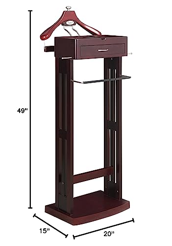 Proman Products Norstar Suit Valet Stand VL36245 with Detachable Hanger, Trouser Bar, Tie Bars, Mirror Tray & Drawer, 20βW x 15β D x 49βH, Mahogany