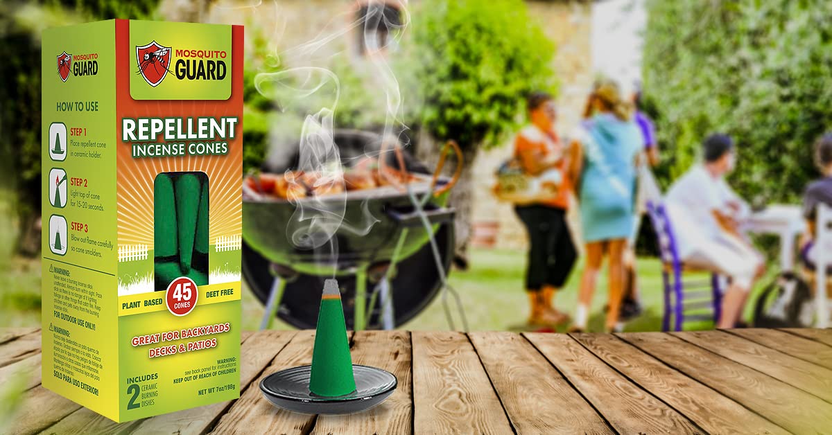 Mosquito Guard 45pcs Mosquito Repellent Incense Cone with 2 Ceramic Dishes - Mosquito Repellent for Patio – No Deet Plant Based Mosquito Repellent Outdoor