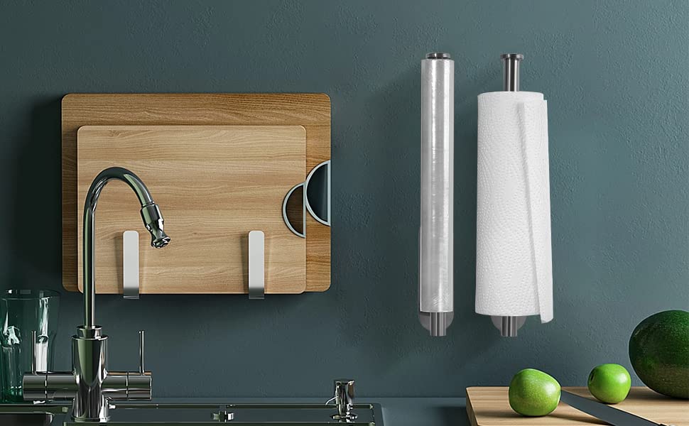 Kitchen Roll Holder Under Cabinet,Upgraded Toilet Paper Towel Holder Wall Mounted,Kitchen Towel Holder Self Adhesive or Drilling for Kitchen,Bathroom,Pantry,RV,304 Stainless Steel (Silver)