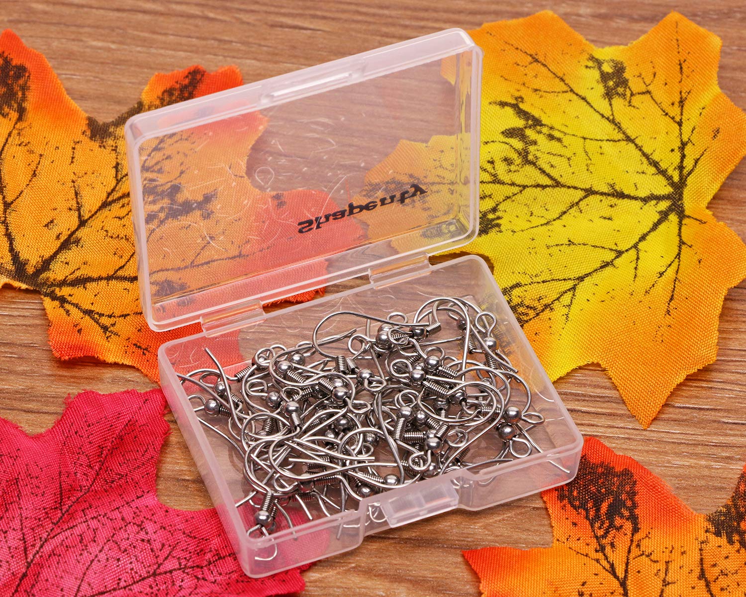 Shapenty Surgical Stainless Steel Ball Coil Fish Earring Hooks Clasp Hypo-allergenic Ear Wire Bead Connector Hooks with Large Loop for DIY Jewelry Finding Making, 50PCS/25Pairs