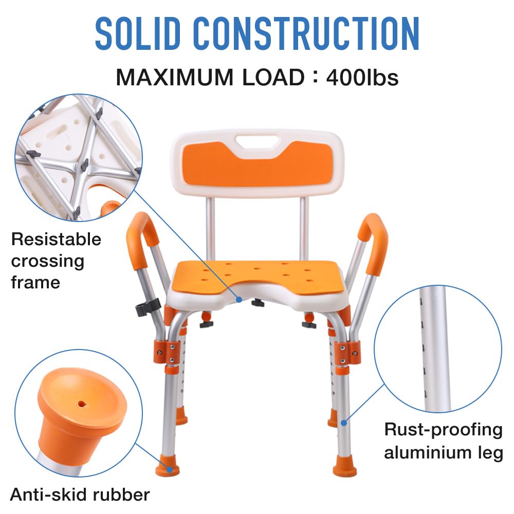 Shower Chair for Inside Shower, Japard 400 lbs Heavy Duty Bath Chair with Arms and Shower Head Holder, Medical Shower Seat, Bath Stool Safety Shower Bench for Elderly