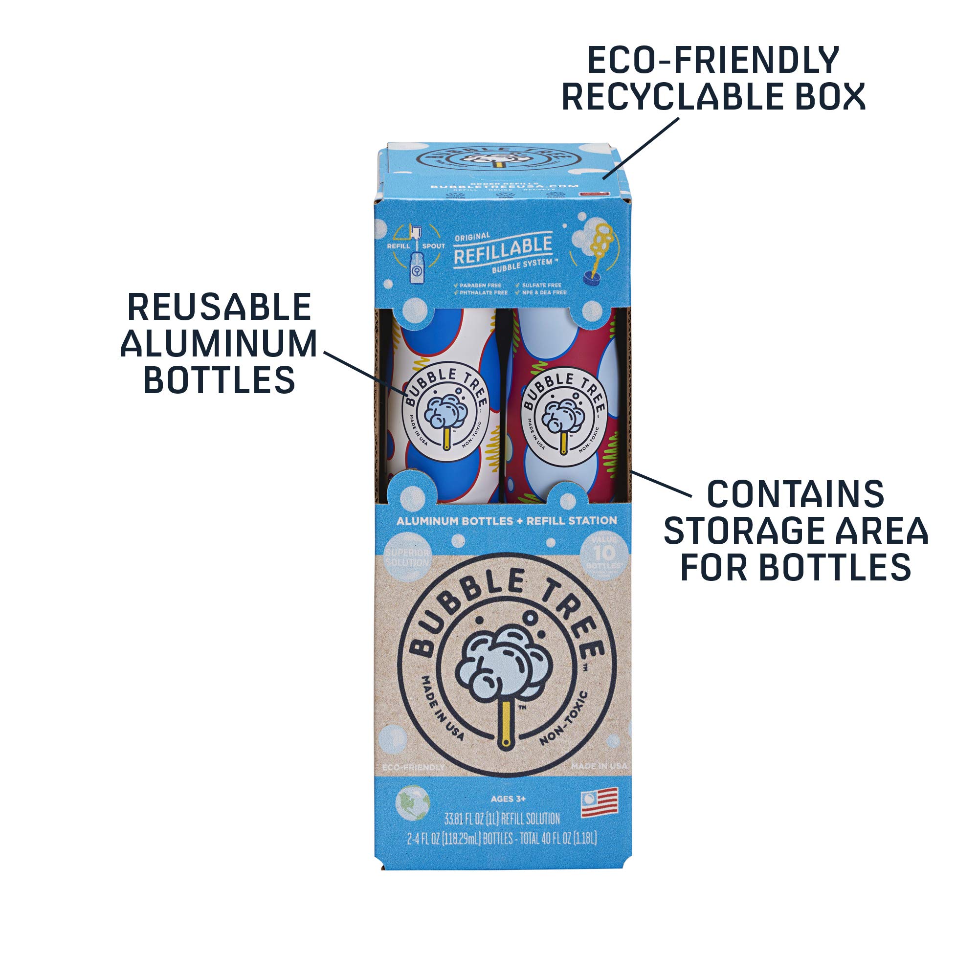 Sustainable Bubble Tree Original Bubble System (1 Liter and 2 Aluminum Bottles of Bubble Solution Made in The USA)