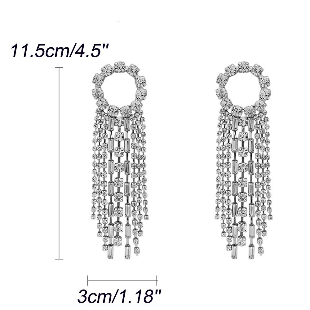 fxmimior Fashion Women Earrings Silver Tassel Full Rhinestones Ring Long Chain Drop Dangle Earrings Jewelry for Women