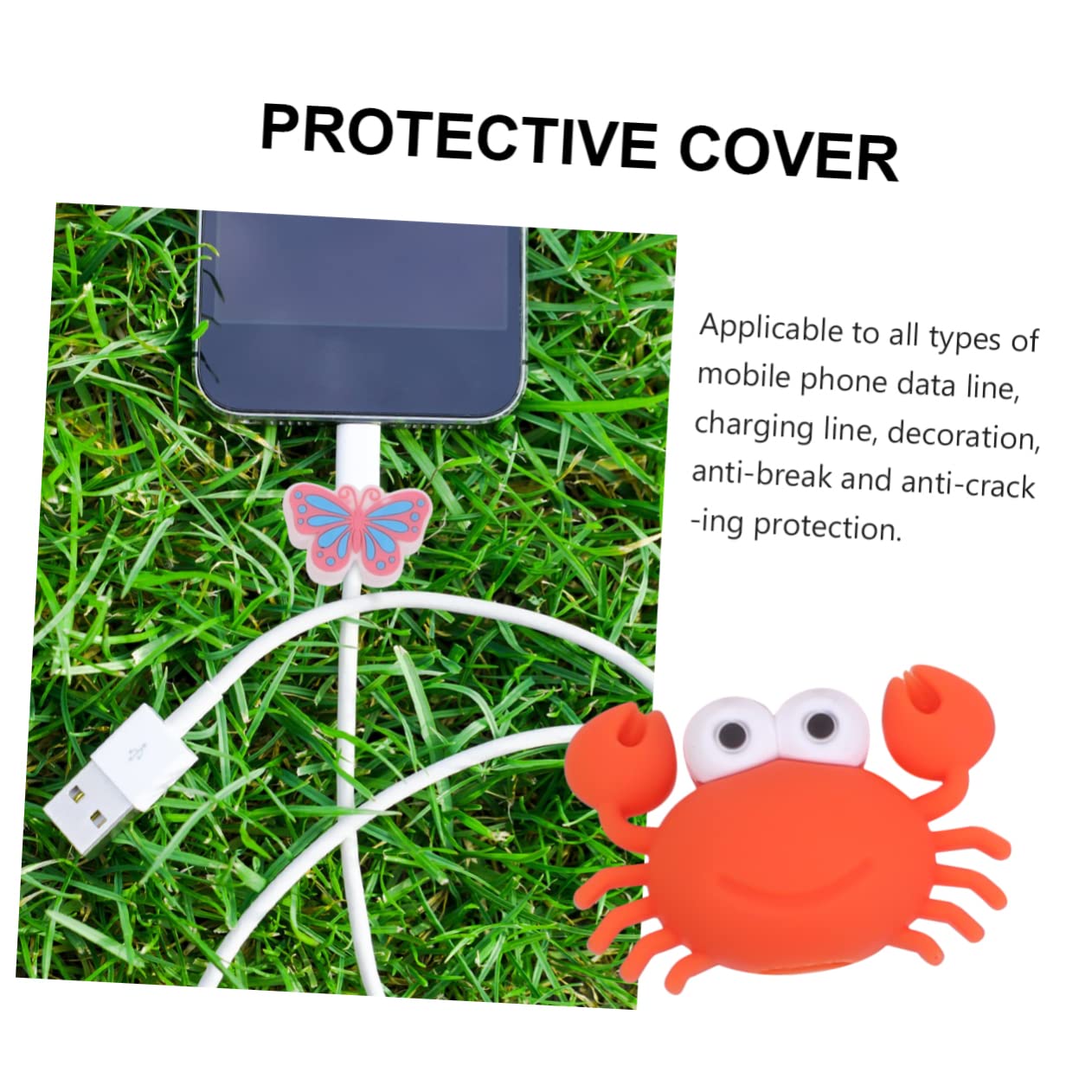 Mikikit 15pcs Data Cable Protective Sleeve Data Line Protector USB Cable Protector Mobile Chargers USB Charger Silicone Charger Protector Cartoon Charger Protector Cable Clip Line Clasp