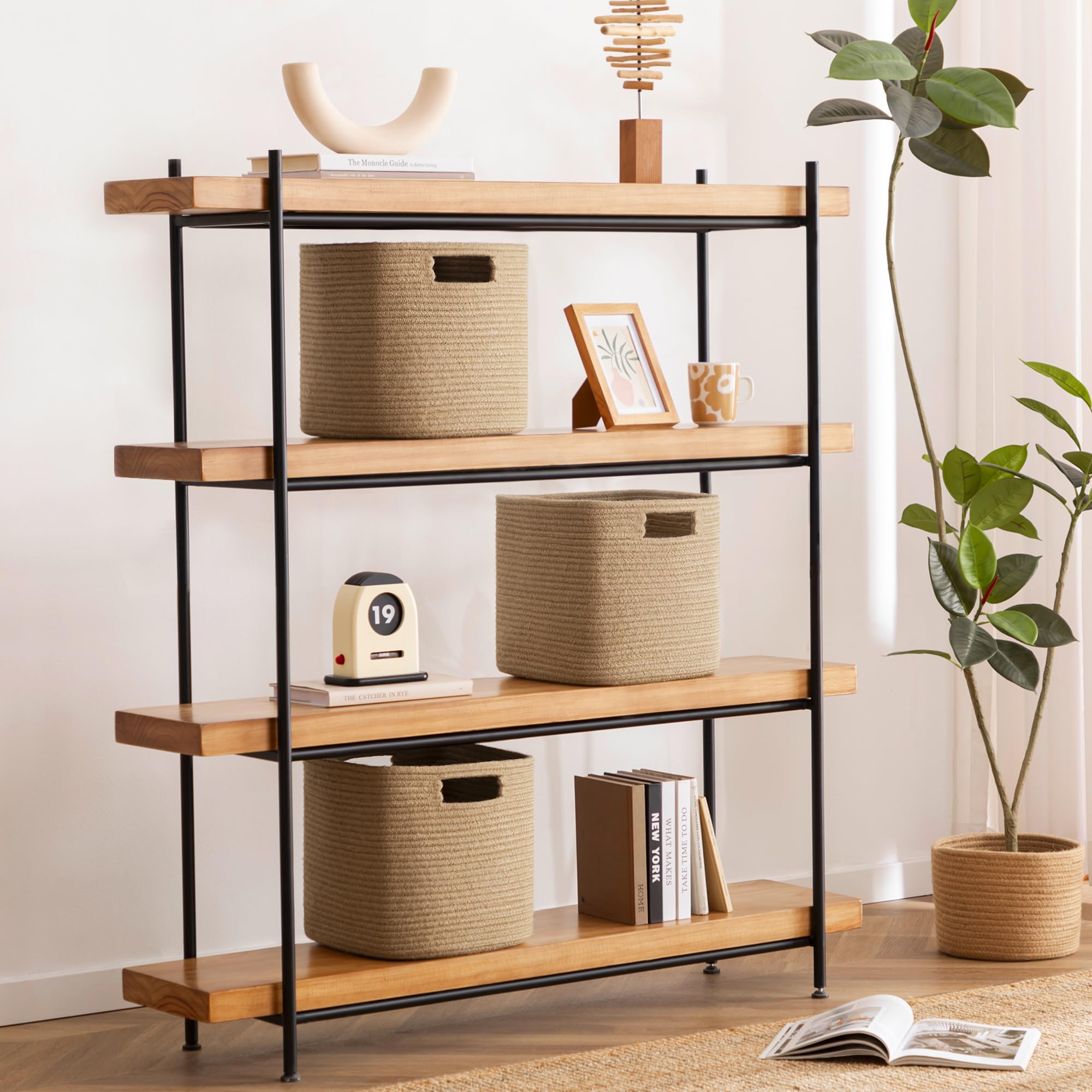 UBBCARE Set of 4 Storage Basket-13 X 13 X 13 in, Basket for Shelves, Cube Storage Bins with Handles, Woven Storage Basket for Organizing, Jute