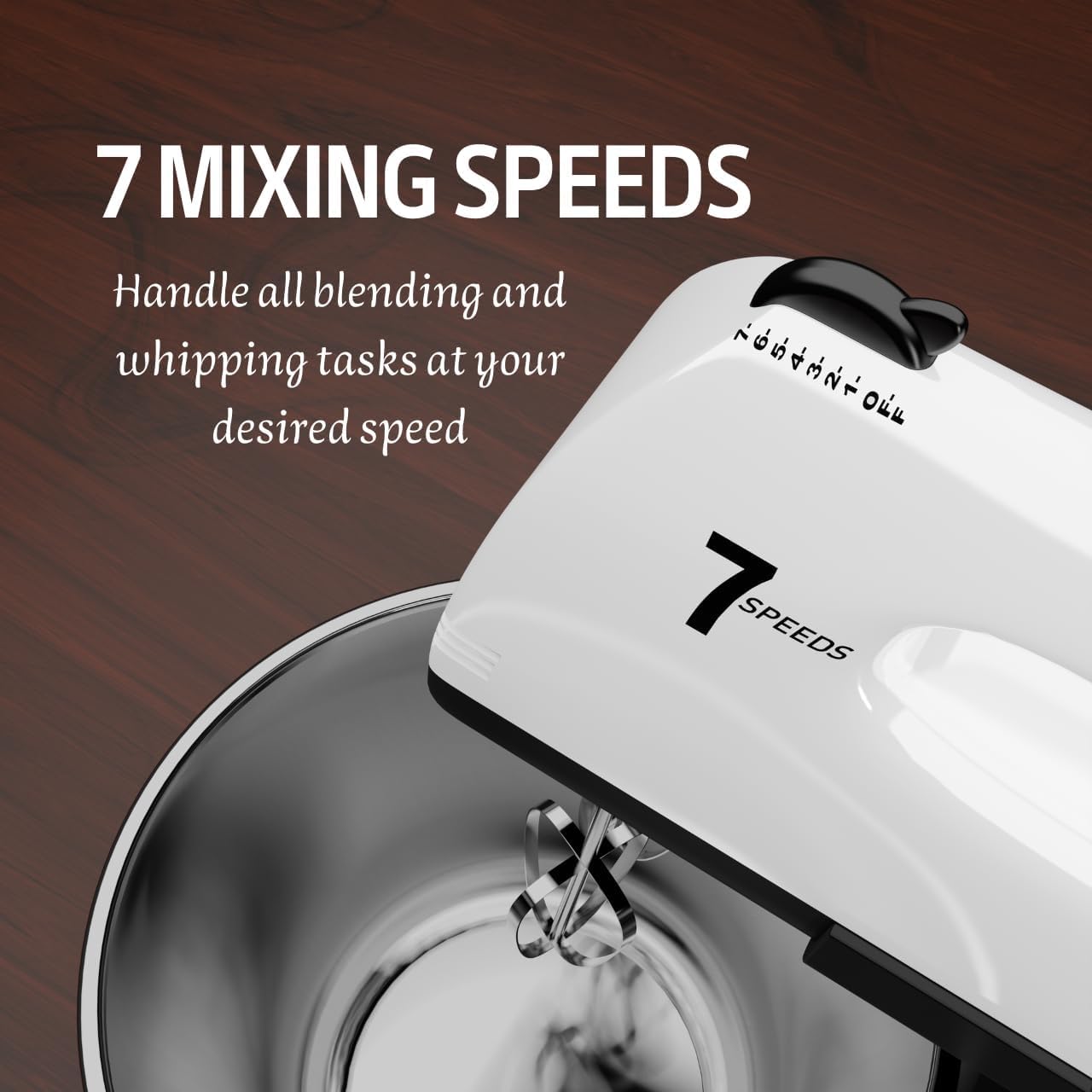 Stand Mixers, 7 Speeds With 3QT Stainless Steel Bowl, Stand and Hand Mixer with Dough Hook, Whisk, Mixing Beater for Baking, Cake, Cookie, Kneading (QD1)