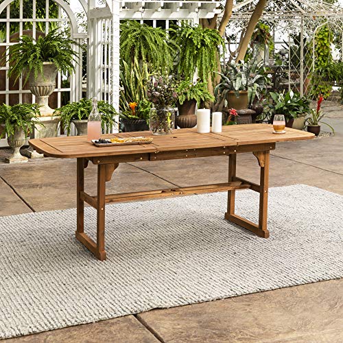 Walker Edison AZW7TXVINBR 6 Person Outdoor Wood Chevron Patio Furniture Dining Set Extendable Table Chairs All Weather Backyard Conversation Garden Poolside Balcony, 7 Piece, Brown