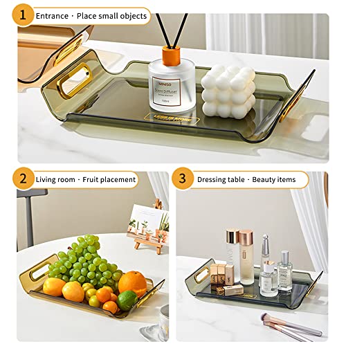 Serving Tray Decorative Serving Trays with Handles, Coffee Table Large Tray Decor for Serving Food Trays for Vanity Dresser Bathroom Bedroom (Clear Coffee)