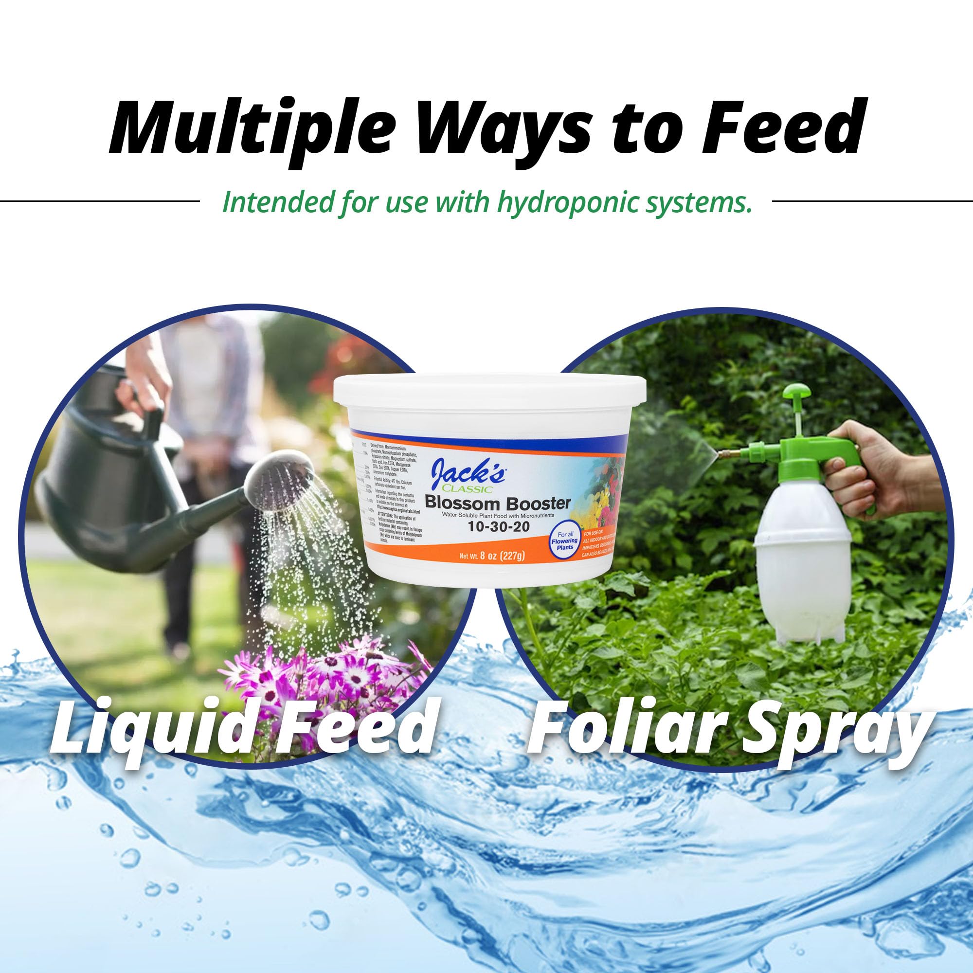 Jack's Classic 10-30-20 Blossom Booster Water-Soluble Fertilizer with Micronutrients for Increasing Color and Quantity of Blooms in Flowering Plants, 8oz