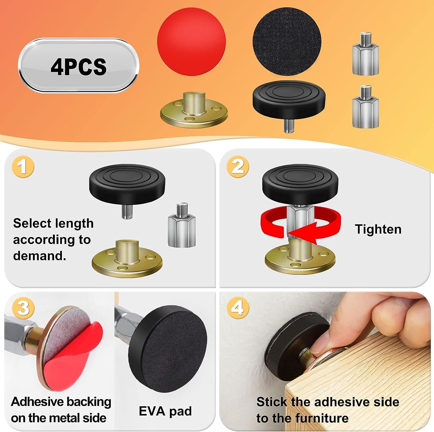 SOLIPECT 4PC Headboard Stoppers for Wall,Adjustable Bed Frame Anti-Shake Tool, Stop Headboard Movement, Protect The Wall from Banging(30-112mm)