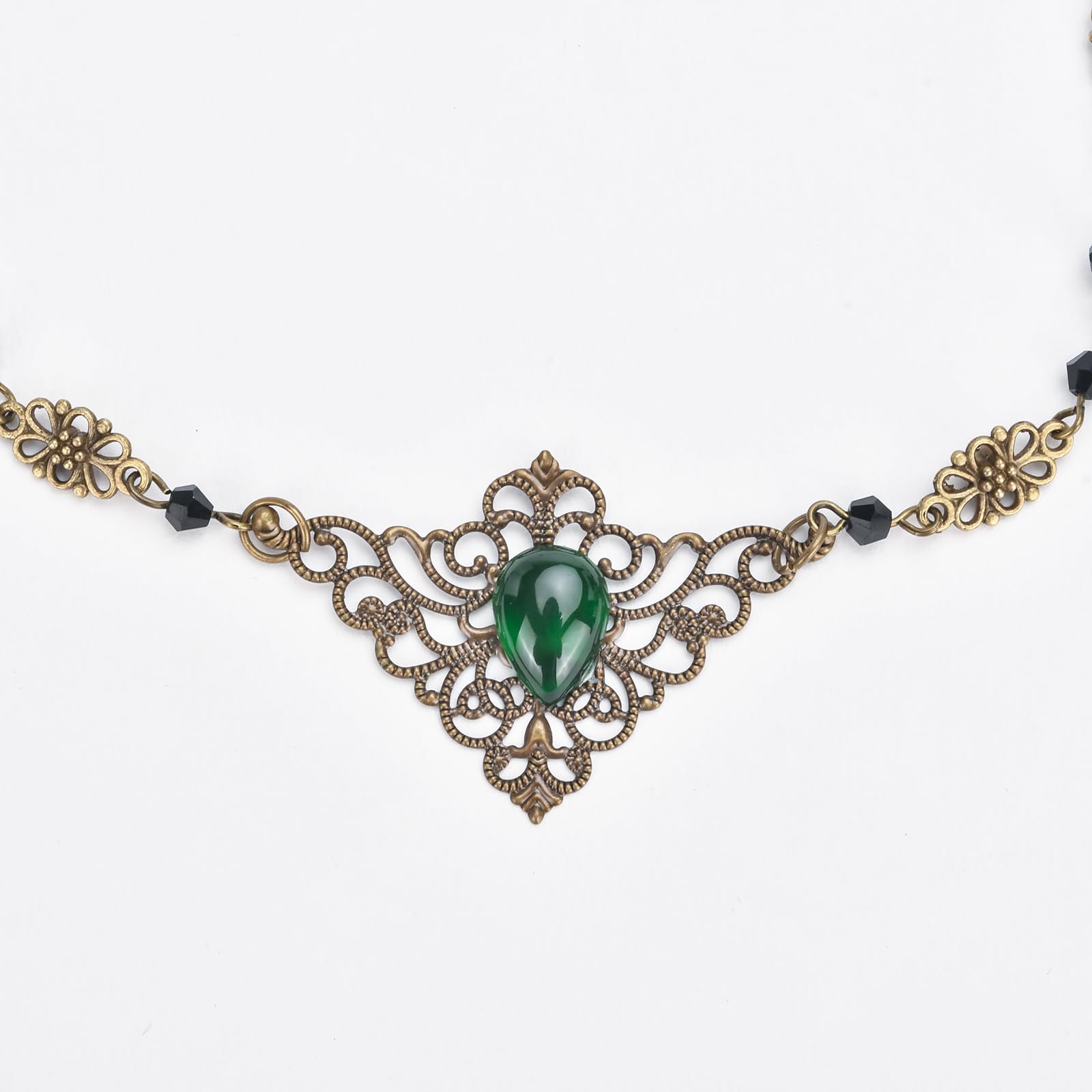 Merroyal Gothic Crescent Moon Head Chain Boho Teardrops Rhinestones Headband Halloween Festival Hair Acessories(Bronze and Green)