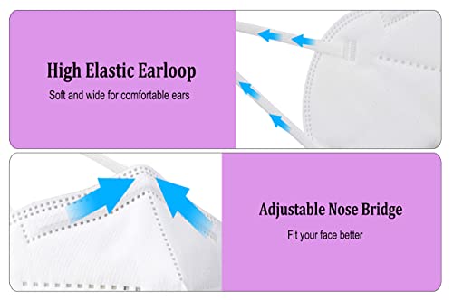 VERNASSA KN95 Face Mask 50 Pcs, 5-Ply Breathable KN95 Masks, Filter Efficiency≥95% Against PM2.5, Individually Wrapped, Disposable White Face Masks