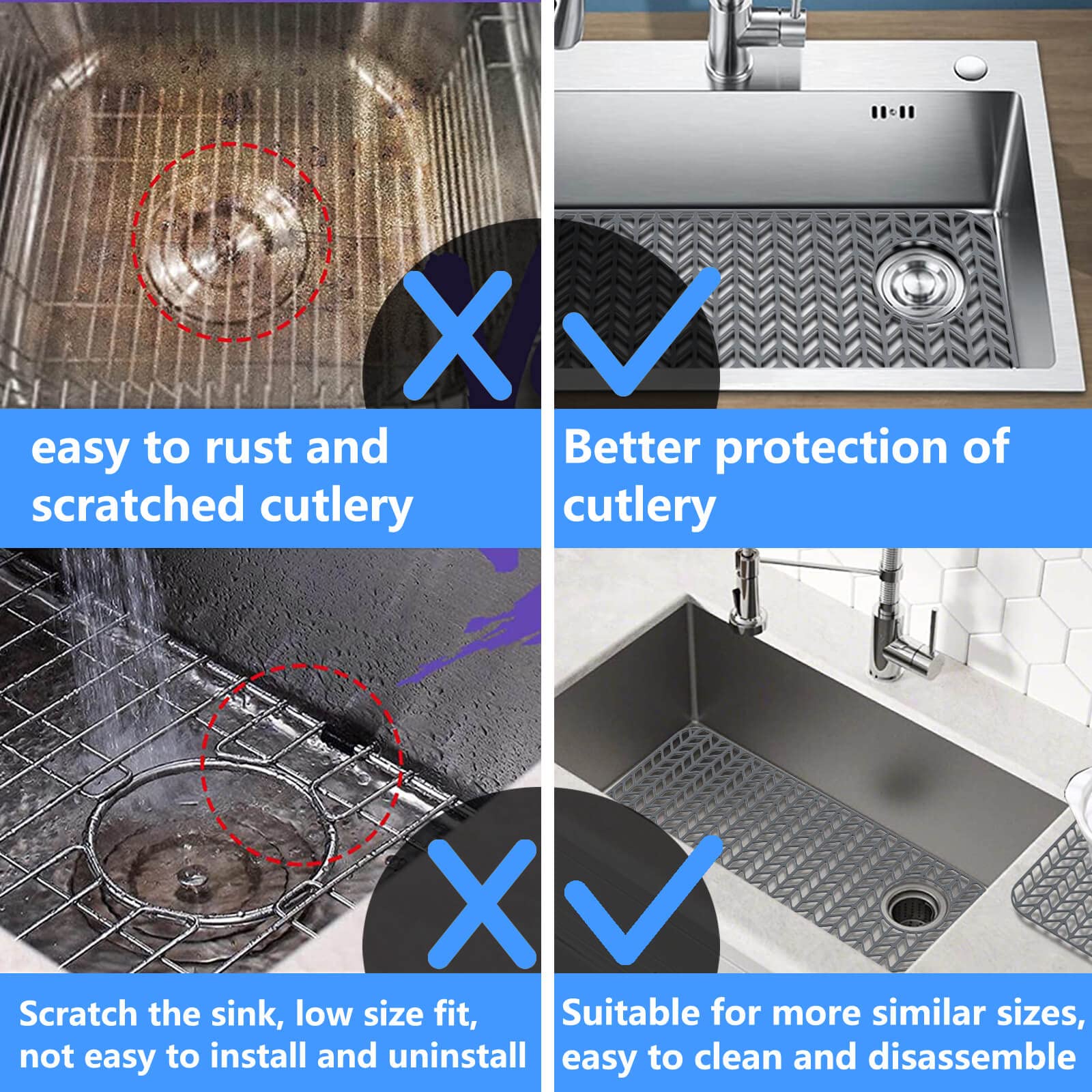 Kitchen Sink Mats Can be Sheared, JIUBAR 29.5"X15" sink protectors for kitchen sink with Rear Drain or Center Drain for Bottom of Farmhouse Stainless Steel Porcelain Sink