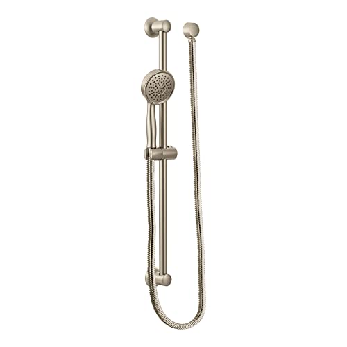 Moen A725BN Drop Ell for Handheld Showerhead, Brushed Nickel with Moen 3668EPBN Handheld Showerhead with 69-Inch-Long Hose Featuring 24-Inch Slide Bar, Brushed Nickel