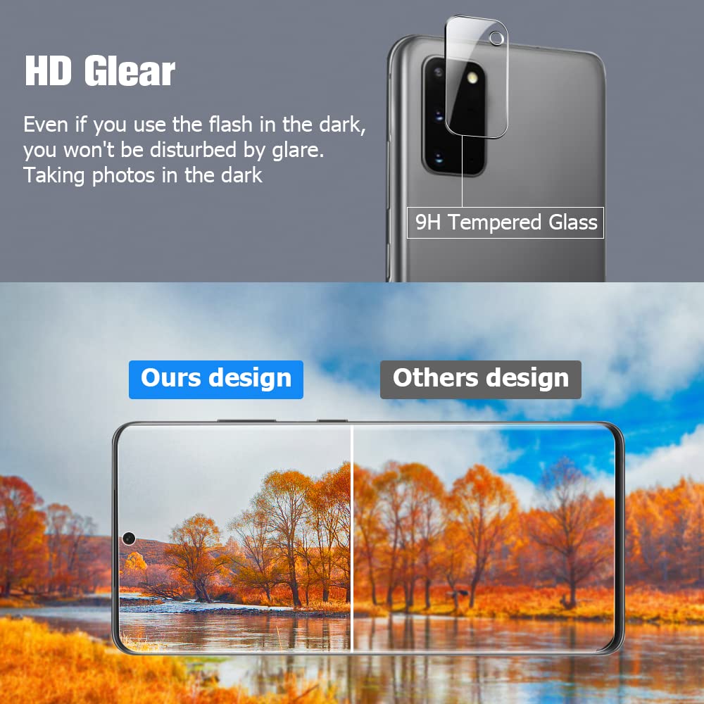 OuYteu [2+2 Pack] Galaxy S20 Glass Screen Protector and Camera Protector, HD Clear 9H Tempered Glass, Compatible Fingerprint, 3D Curved,Bubble-Free for Samsung Galaxy S20 Glass