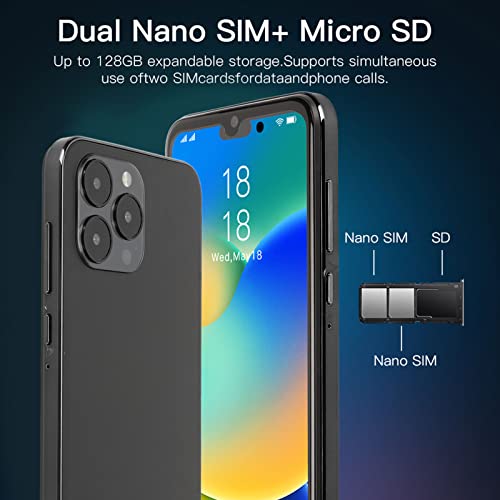 Syrisora I14 Pro Max Phone 6.1 Inch for Android 11 Unlocked Cell Phone 4GB 32GB 6800mAh 1440x3200 Front 8MP Rear 16MP 100β240V Black(#2)