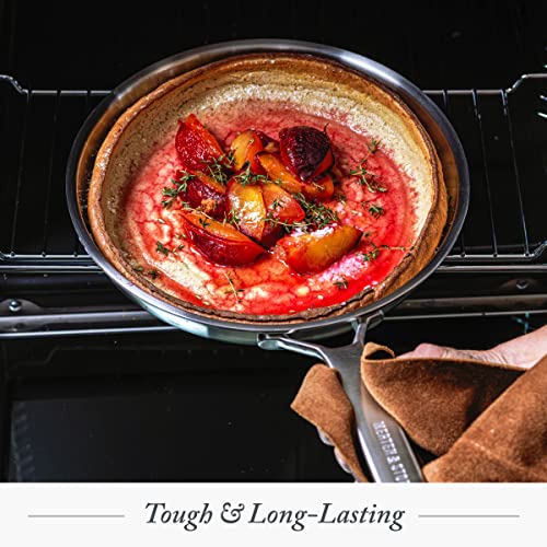 Merten & Storck Tri-Ply Stainless Steel 10" & 12" Frying Pan Skillet Set with Glass Lids, Professional Cooking, Multi Clad, Drip-Free Pouring Edges, Browning, Induction, Durable,Oven & Dishwasher Safe