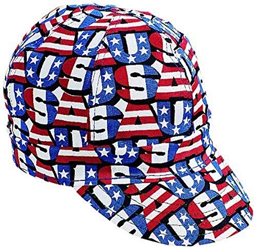 Mutual Industries 00210-00000-6625 Kromer Red White Blue USA Style Welder Cap, Cotton, Length 5", Width 6"