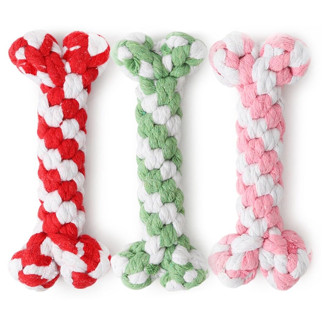 Training 50 Cotton Braided Bone Toy - Interactive Teething Dog Chew Pet Rope Toy Training Funny Natural Biting