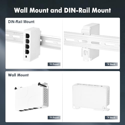 PoE Passthrough Switch, 1 PoE in 3 PoE Out Extender, IEEE802.3af/at PoE Powered, 100Mbps Ethernet, din-Rail & Wall Mount