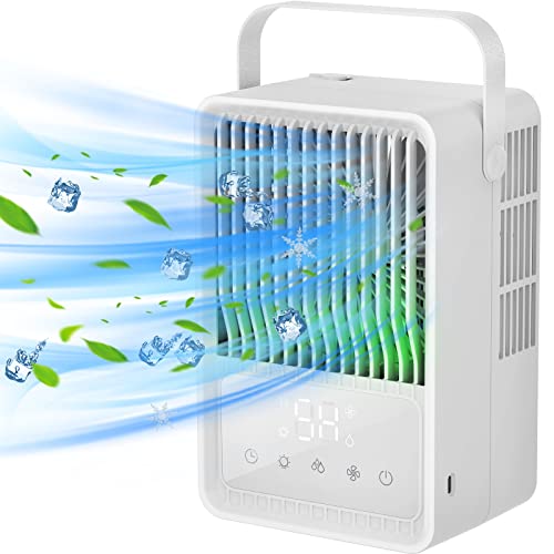 Portable Air Conditioners, Evaporative Air Cooler w/3 Wind Speeds & 2 Mist Modes, Mini Personal Air Conditioner Fan w/1-8H Timer & 7 Colors Light