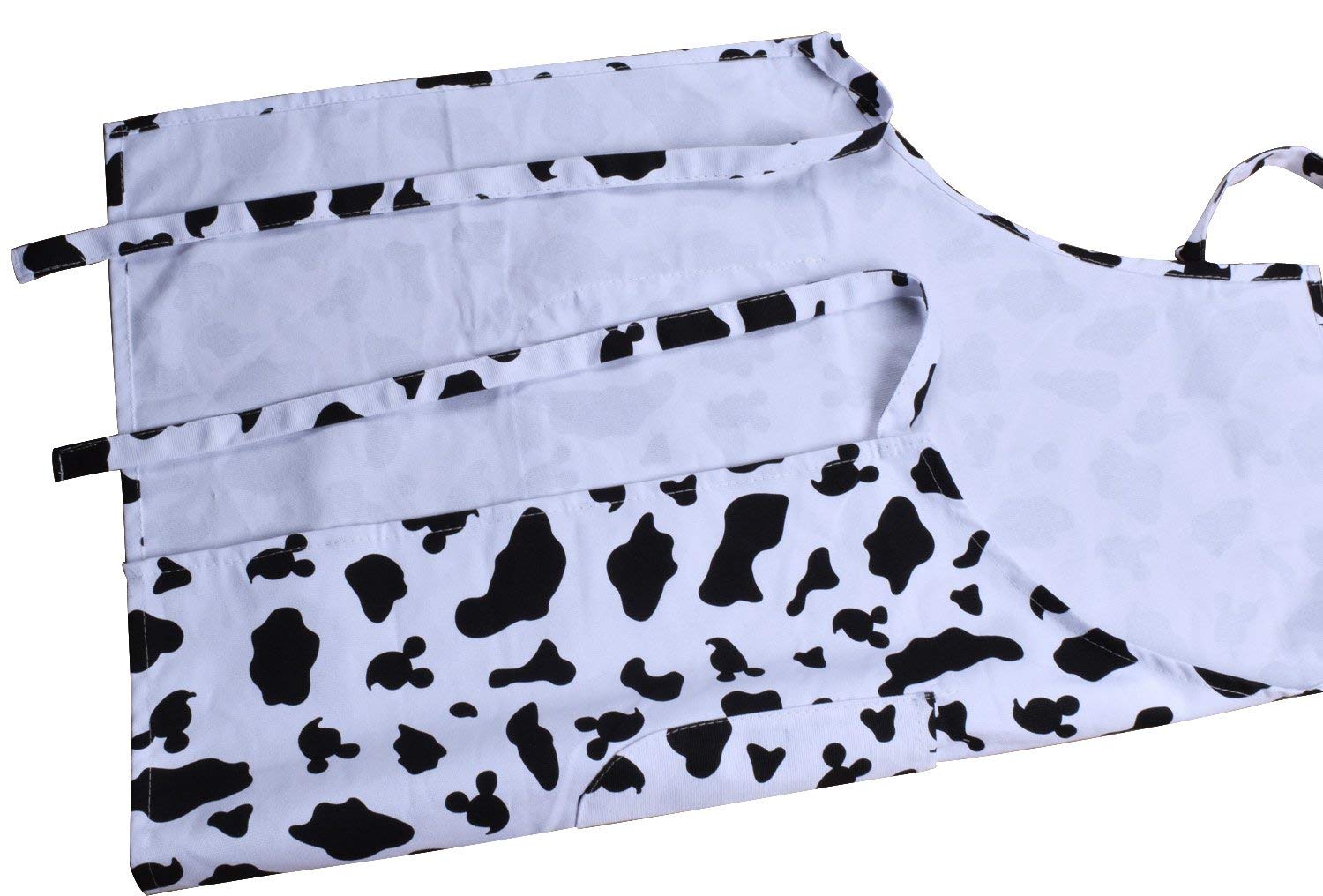 Love Potato Cute Women Girls Cooking Kitchen Apron with Pockets Black White Cow Print Bib Apron Gift, White