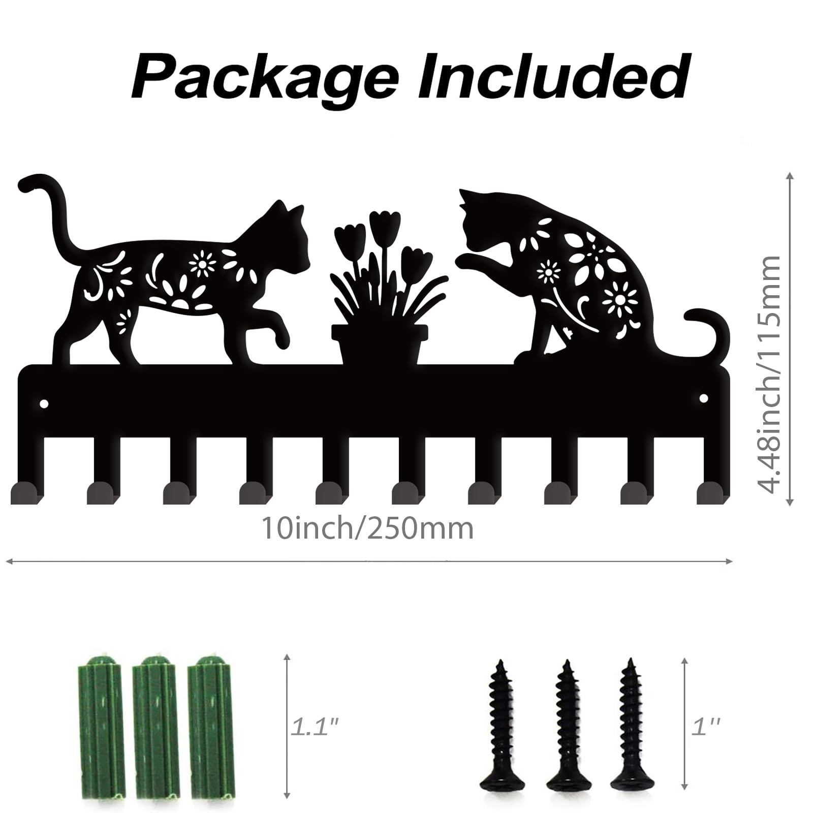 SUPERDANT Cats Metal Key Holder Cat Flower Decorative 10 Hook Key Rack Organizer Wall Mounted Entryway Key Belt Umbrella Hooks Personalized Key Hanger for Wall Front Door Gift for Cat Lovers