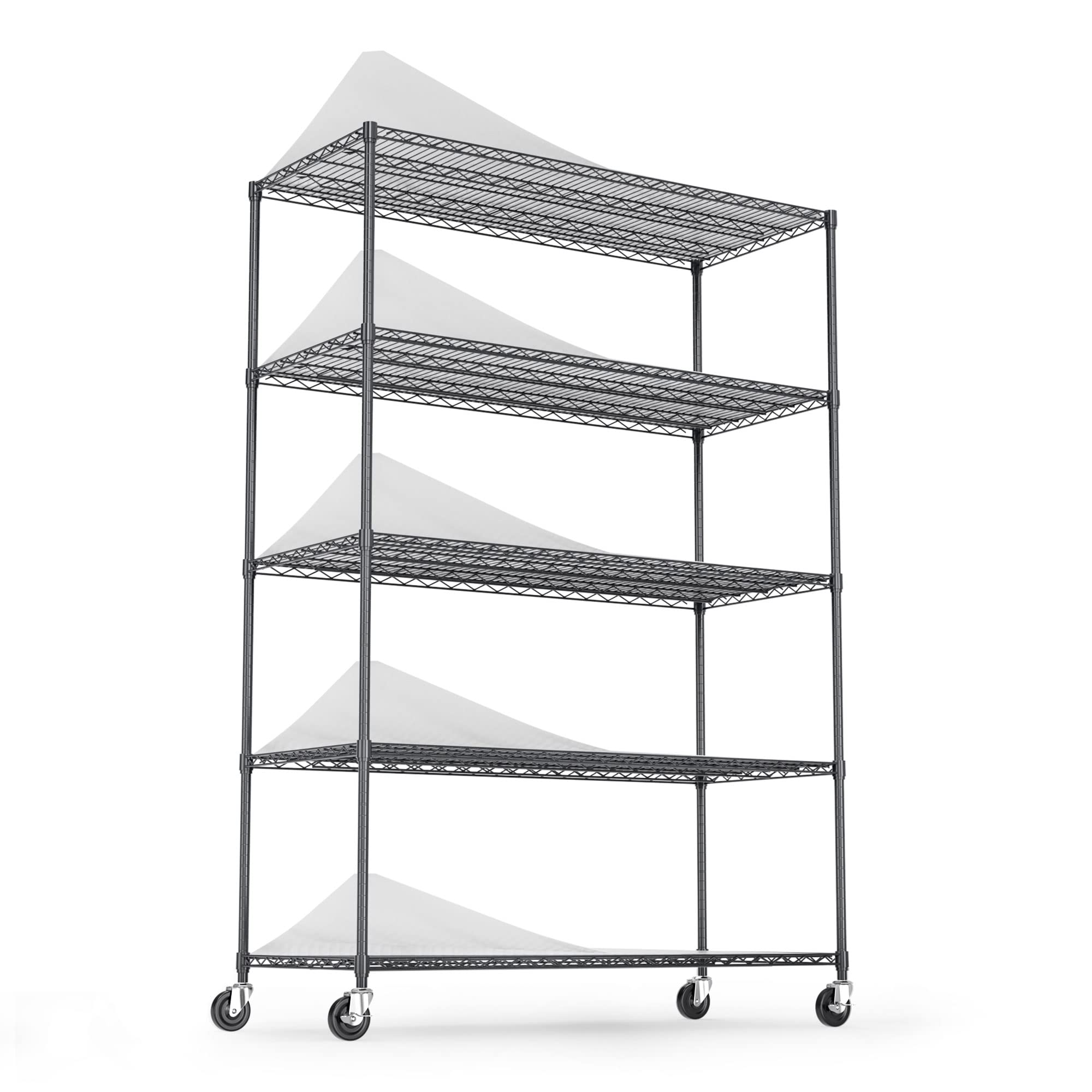 Wire Shelving Unit 5 Tier NSF Metal Shelf,6000lbs Capacity Heavy Duty Adjustable Storage Rack with Wheels & Shelf Liners for Commercial Grade Utility Steel Storage Rack, 82" H x 48" L x 24" D -Chrome