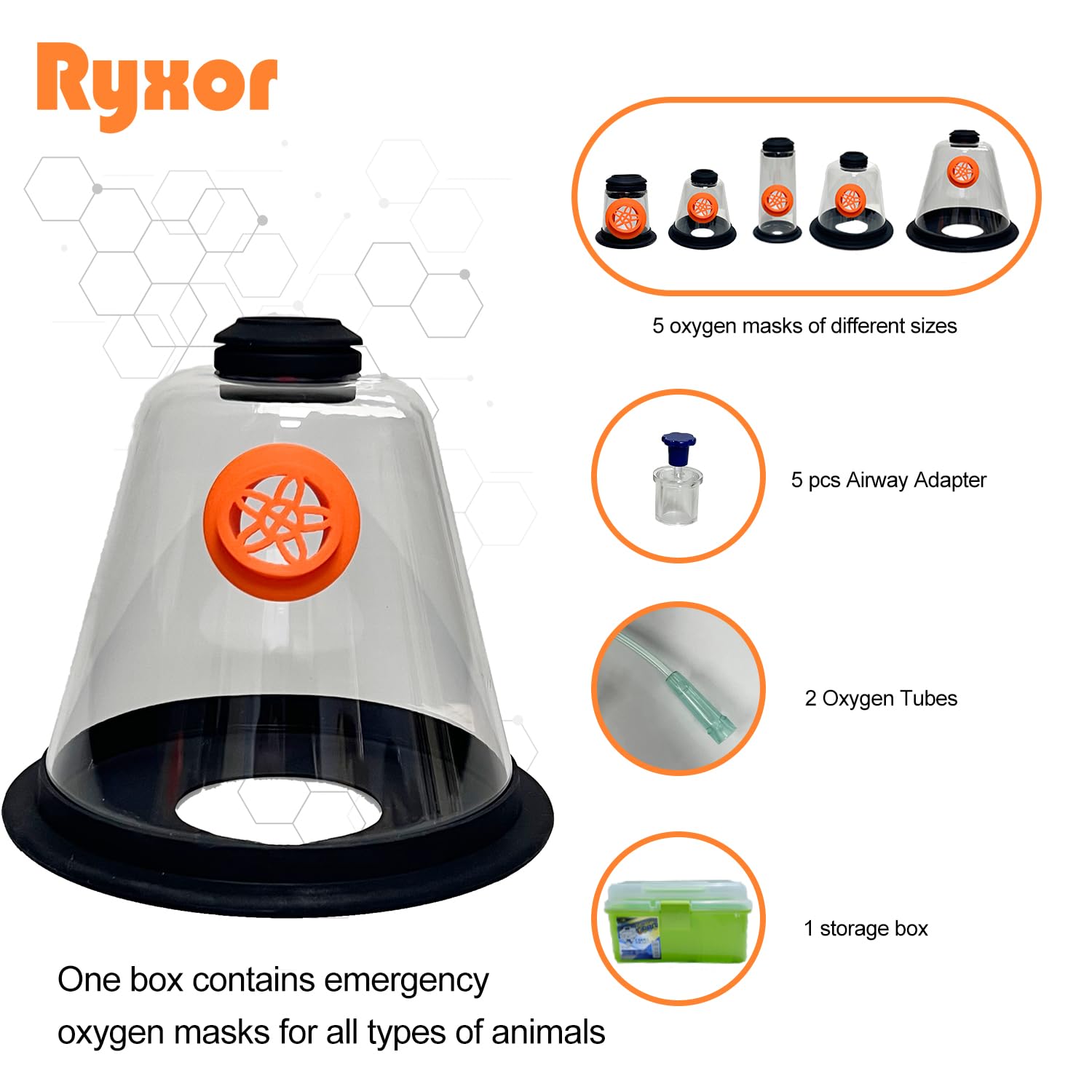 Ryxor Dog Oxygen Mask Set - 5 Sizes, 7 Feet Tubing - Veterinary Designed Breathing Aid for Dogs & Cats - Helps Relieve Breathing Distress from CHF, Tracheal Collapse, Asthma - Vet, EMS, Use(Green)