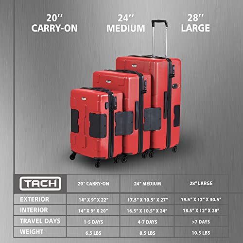 Tach V3 3-Piece Hardcase Connectable Luggage & Carryon Travel Bag Set | Rolling Suitcase with Patented Built-In Connecting System | Easily Link & Carry 9 Bags At Once (wine red)