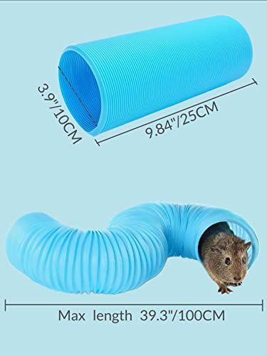 QWINEE Hamster Fun Tunnel Plain Pet Fordable Exercising Training Hideout Tunnel Scalable Pet Plastic Tube Toys for Guinea Pigs Gerbils Rats Mice Ferrets and Other Small Animals Blue One Size