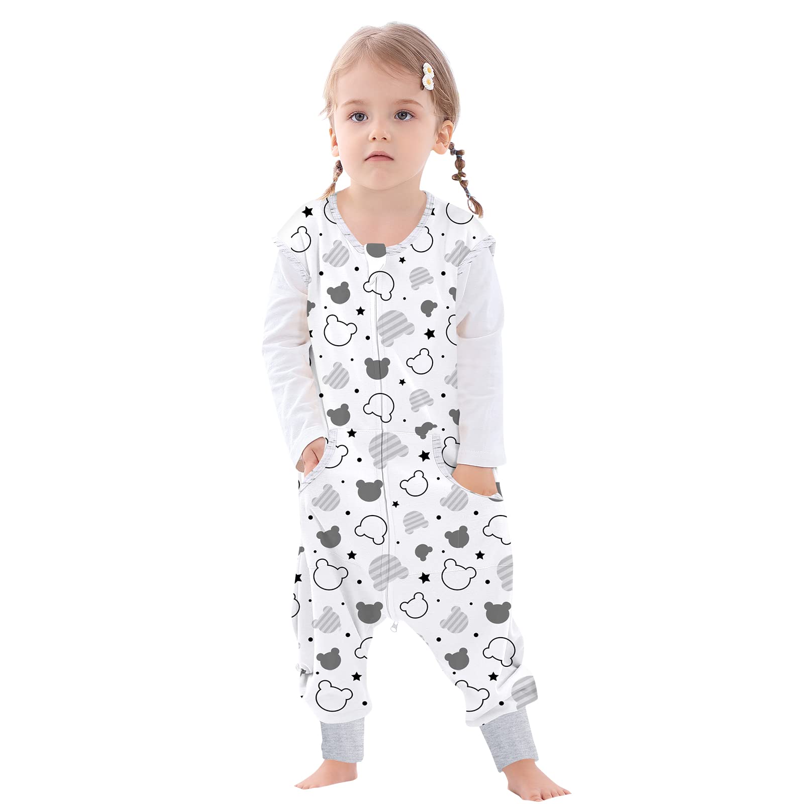 NOUJULOUN Toddler Sleeping Sack, Toddler Sleep Sack with Feet, Walker Sleep Sack, Sleep Sack with Legs,0.5Tog(Grey 2T-3T)