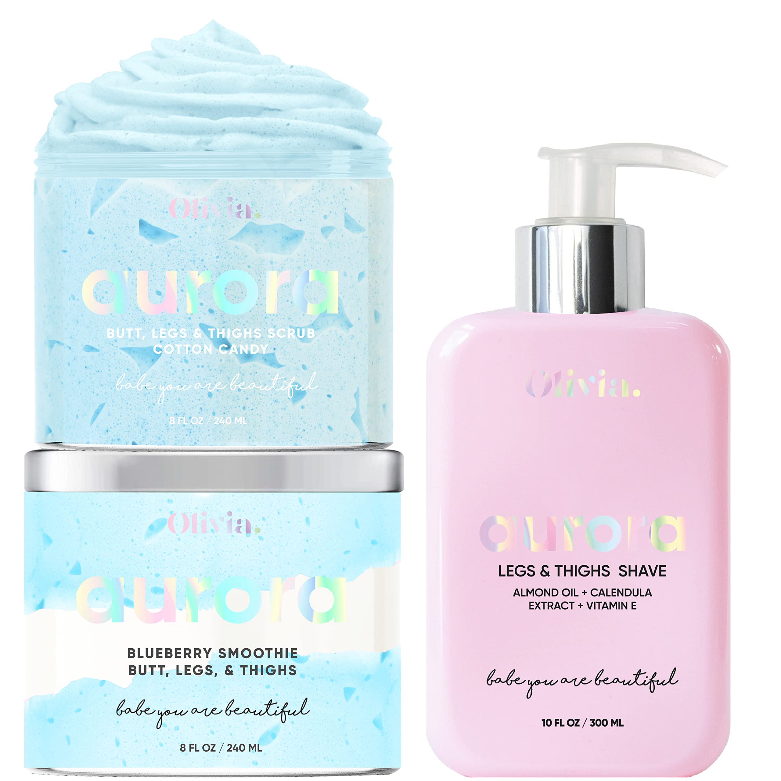 Olivia Legs & Thigh Pre Shave Scrub, Shave & Moisturize Bundle